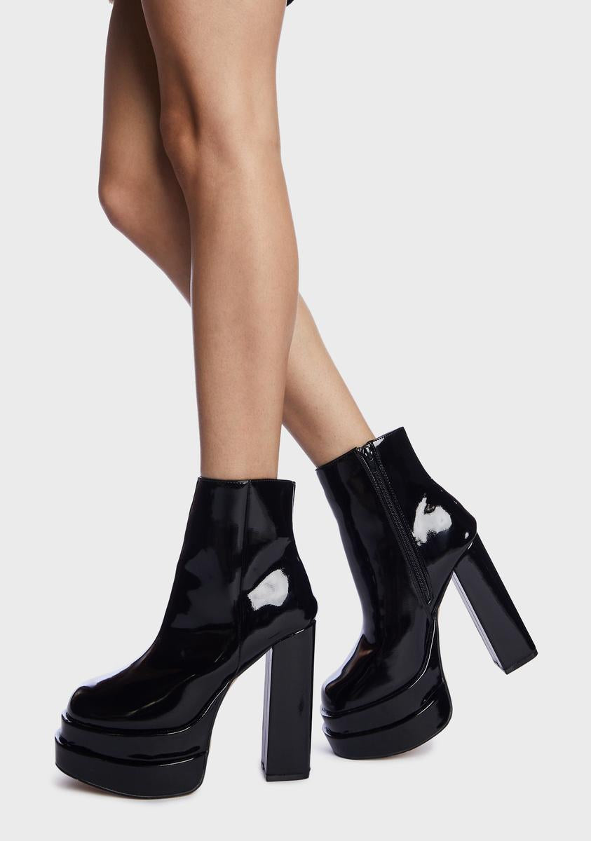 Vegan Leather Patent Double Stacked Platform Boots - Black – Dolls Kill
