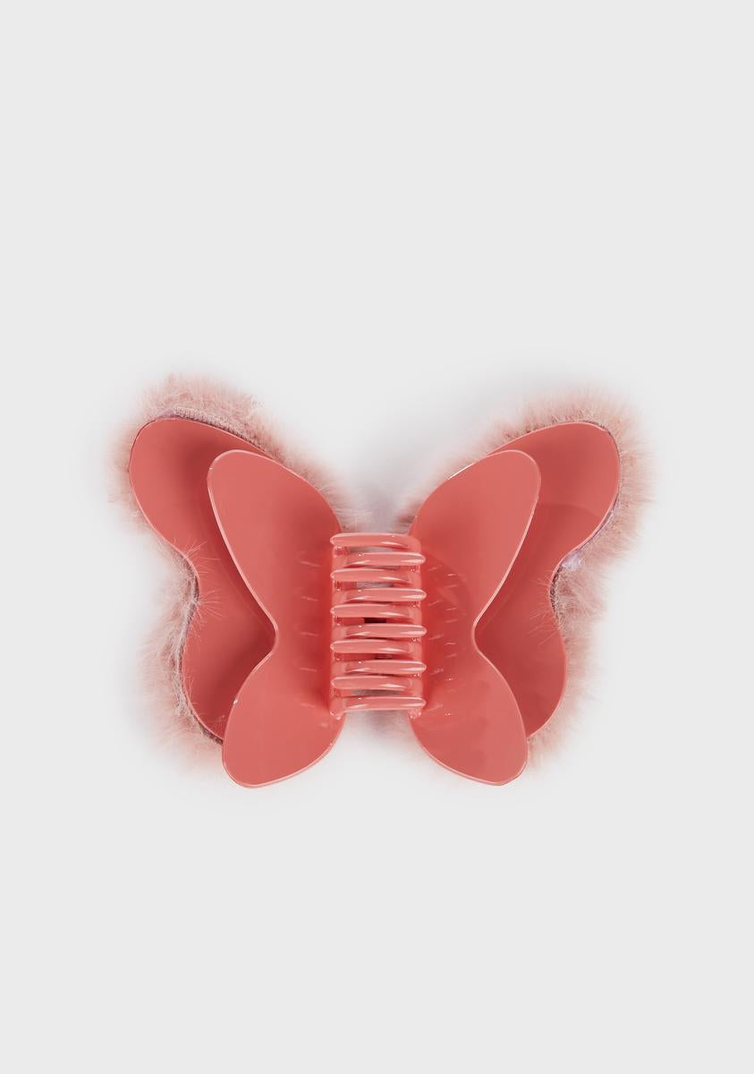 Faux Fur Butterfly Claw Clip - Light Pink – Dolls Kill