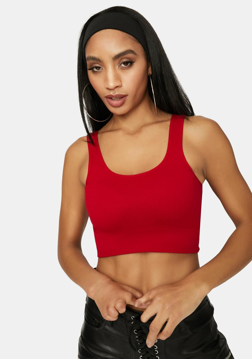 Seamless Wide Band Crop Tank Top - Dark Red – Dolls Kill