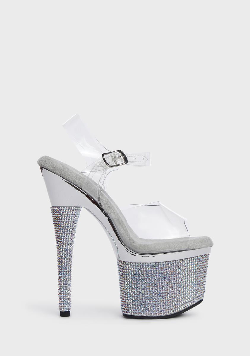 Pleaser Rhinestone Stiletto Platform Heels - Chrome – Dolls Kill