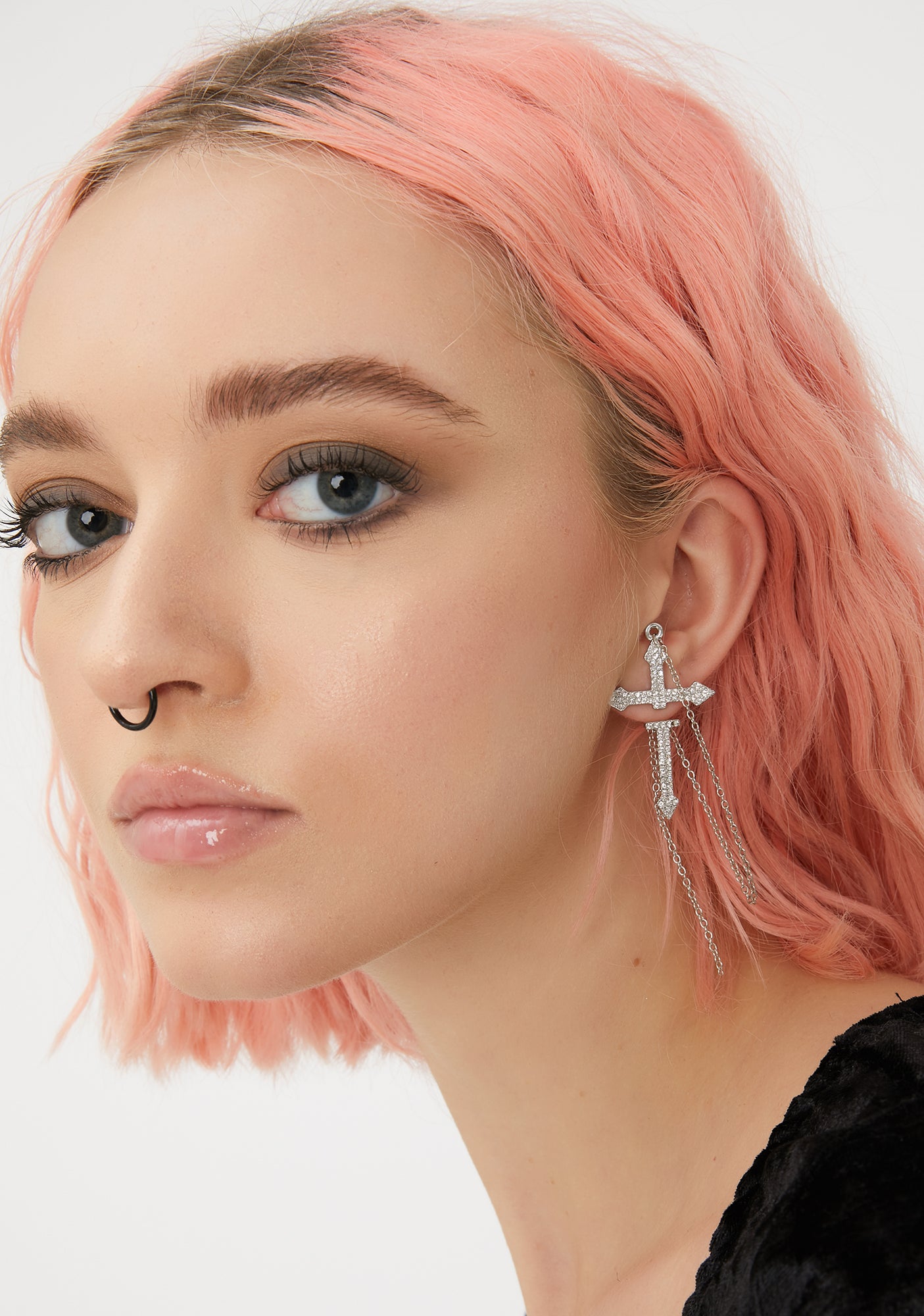 Rhinestone Cross Statement Earring – Dolls Kill