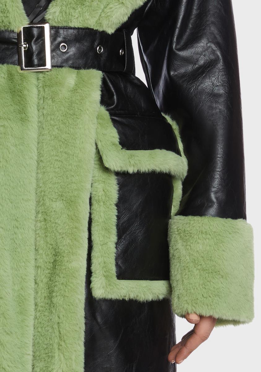 The Ragged Priest Vegan Leather Faux Fur Coat - Black/Lime – Dolls Kill