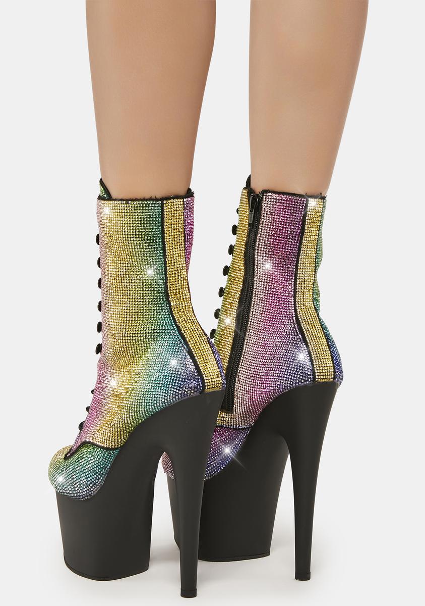 Pleaser Adore-1020 Rhinestone Platform Stiletto Boots - Rainbow – Dolls ...