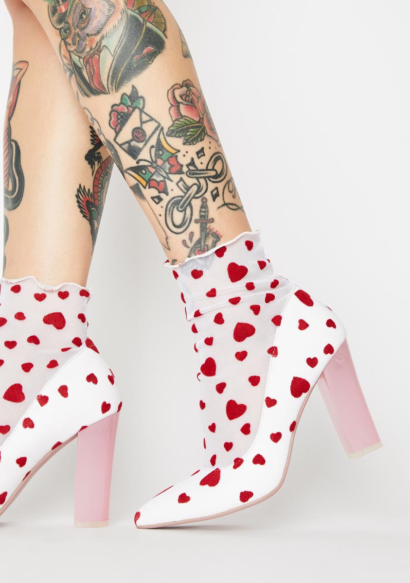Sugar Thrillz Heart Ruffle Sock Booties White Pink Red – Dolls Kill