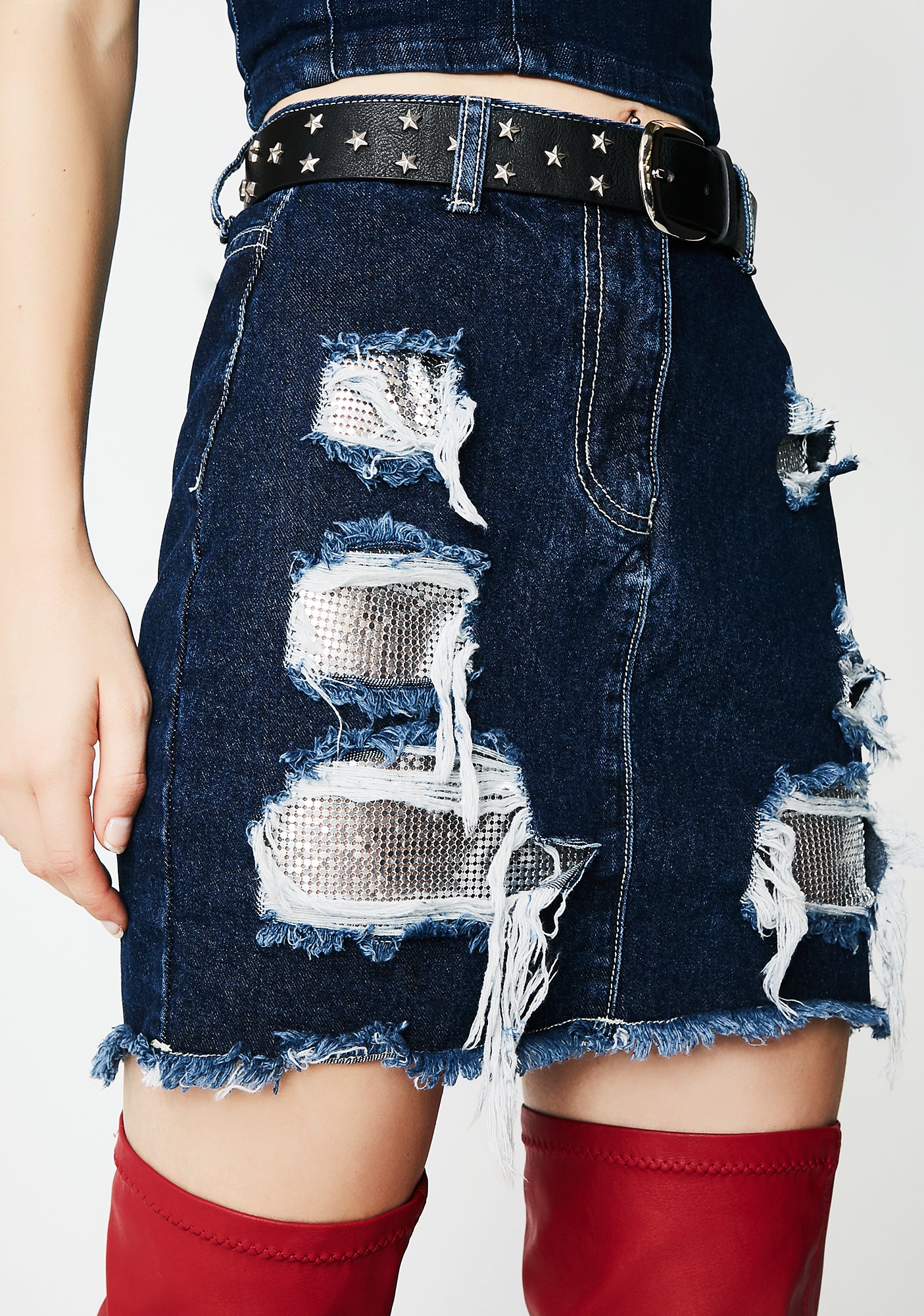 Distressed Chainmail Denim Skirt – Dolls Kill