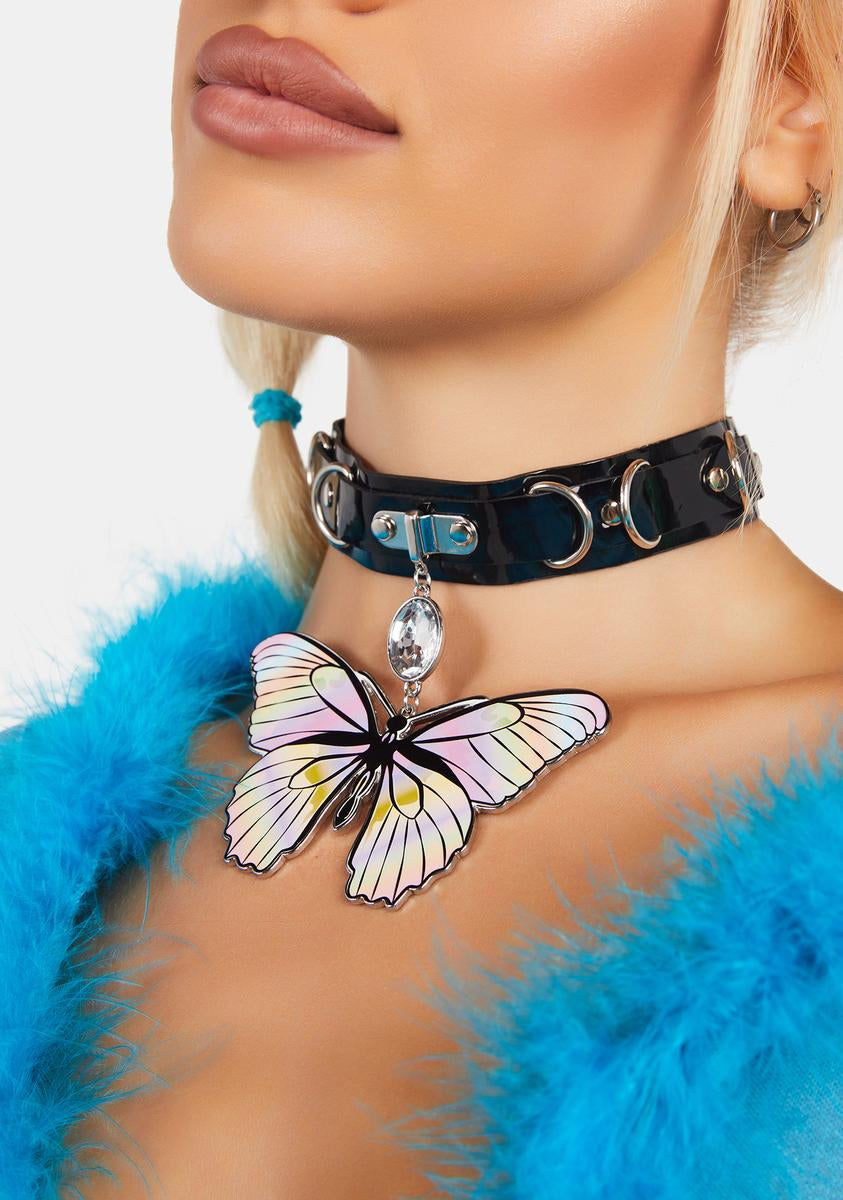 Rainbow Butterfly Gem Choker Necklace - Black/Multi – Dolls Kill