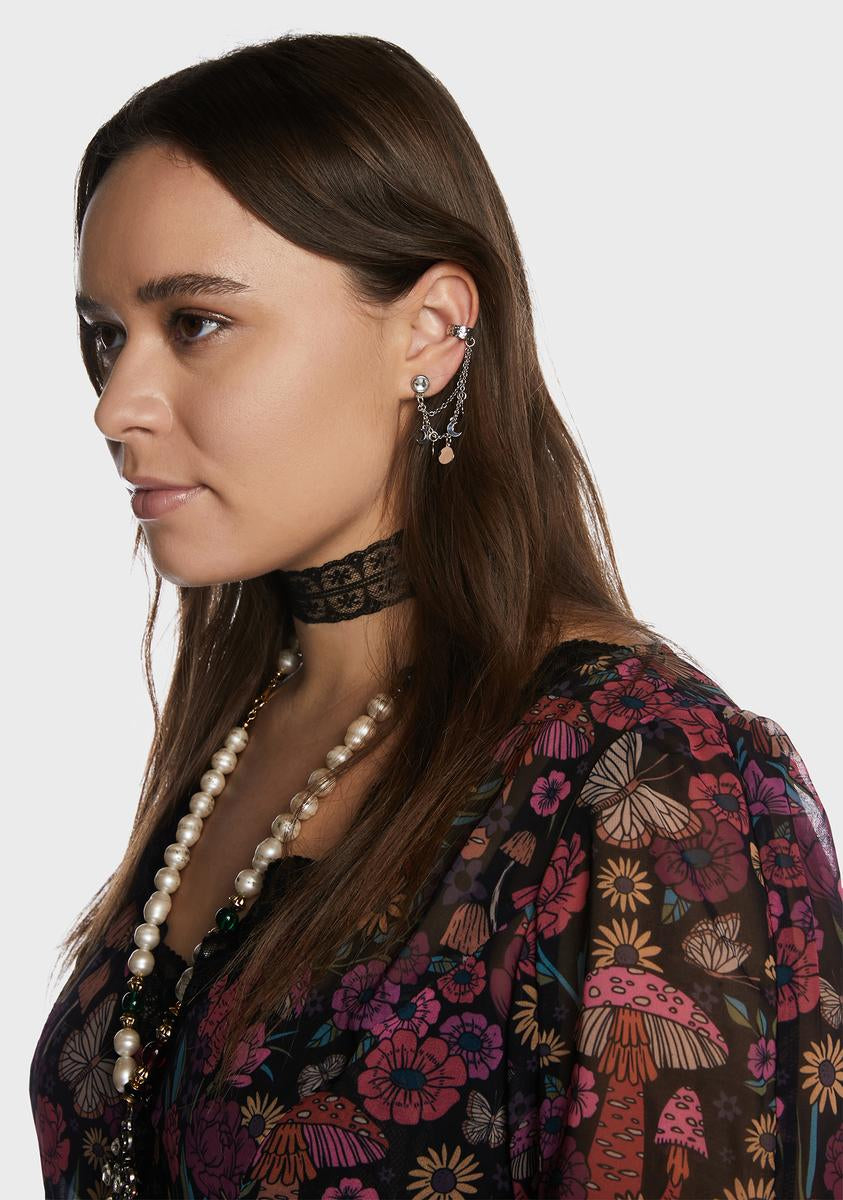 Four Piece Chain Moon Earrings Set - Silver – Dolls Kill