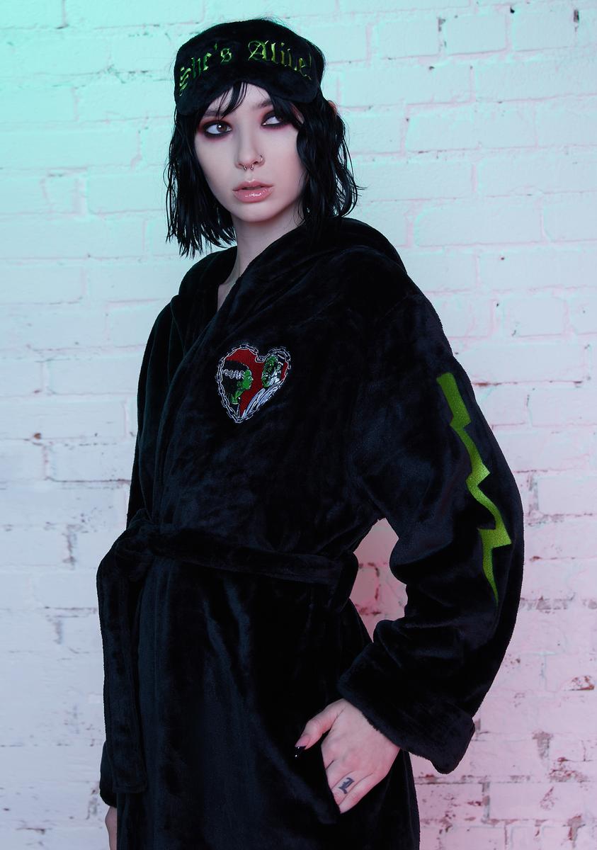 Dolls Kill X Monsters Fleece Hooded Robe With Embroidered Heart Patches ...