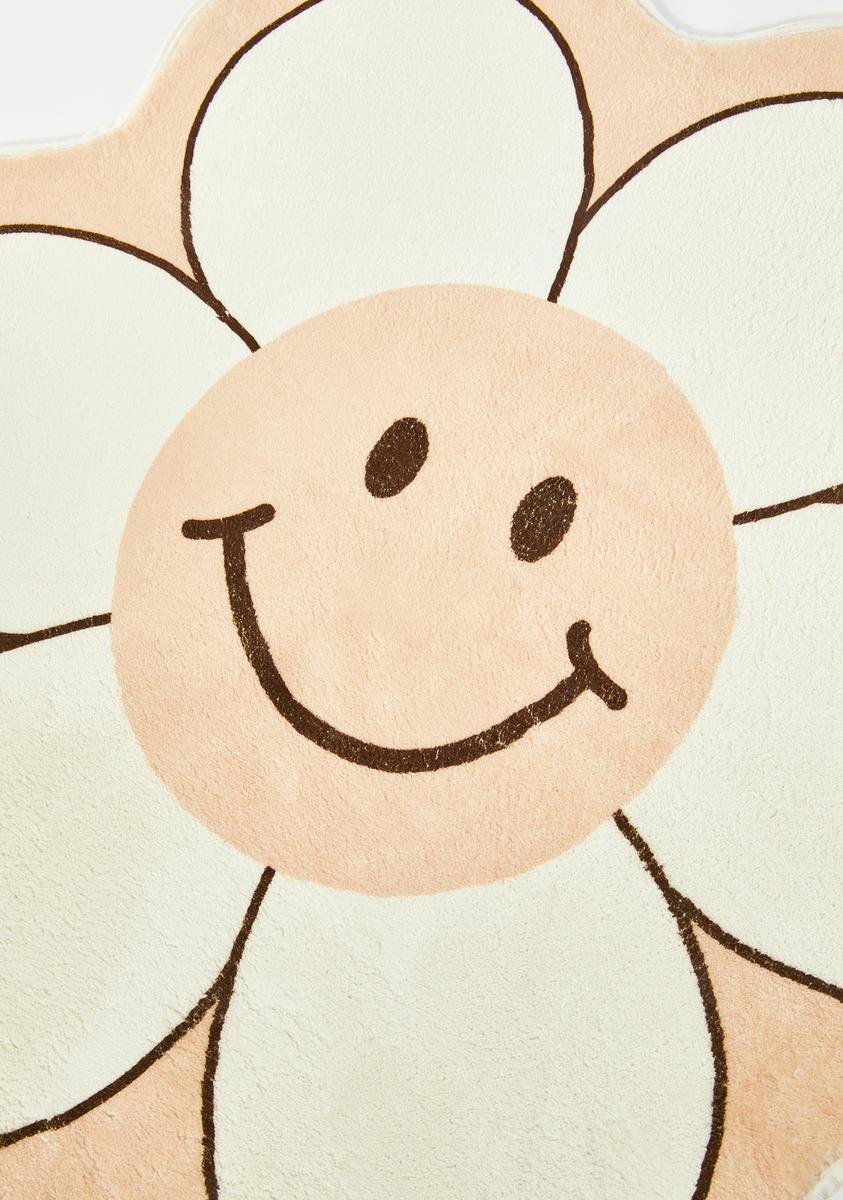 Daisy Happy Face Area Rug - Pink/White – Dolls Kill