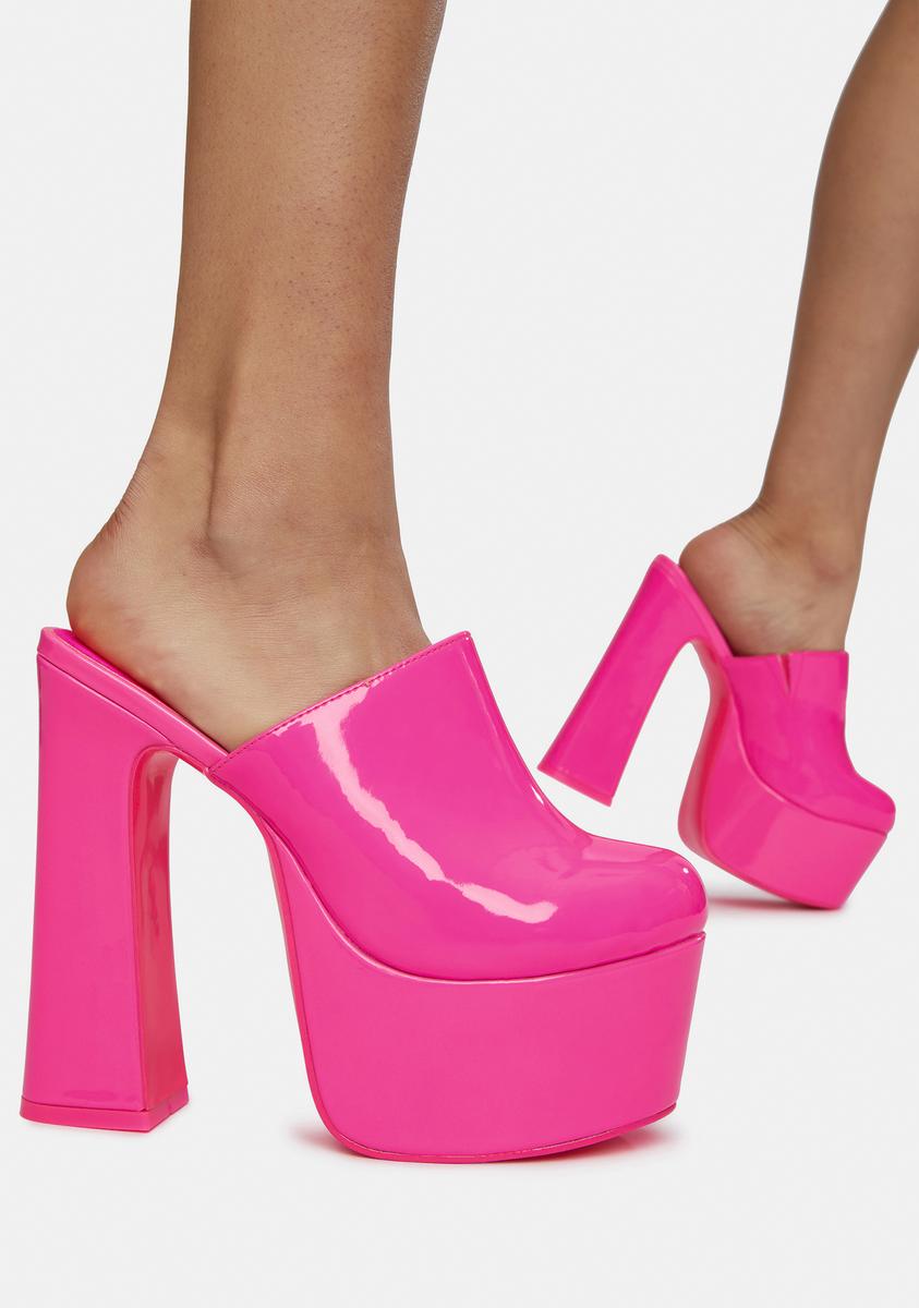 Y.R.U. Pink Patent Stardust Platform Mules – Dolls Kill