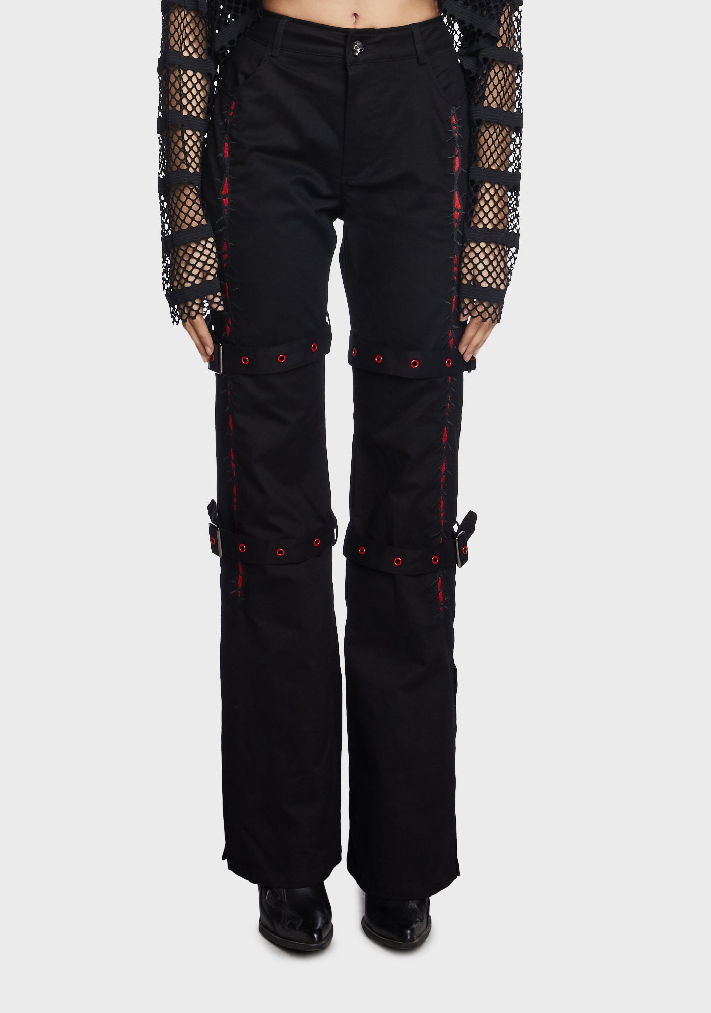 Punk Rave Embroidered Strappy Flared Pants - Black/Red – Dolls Kill