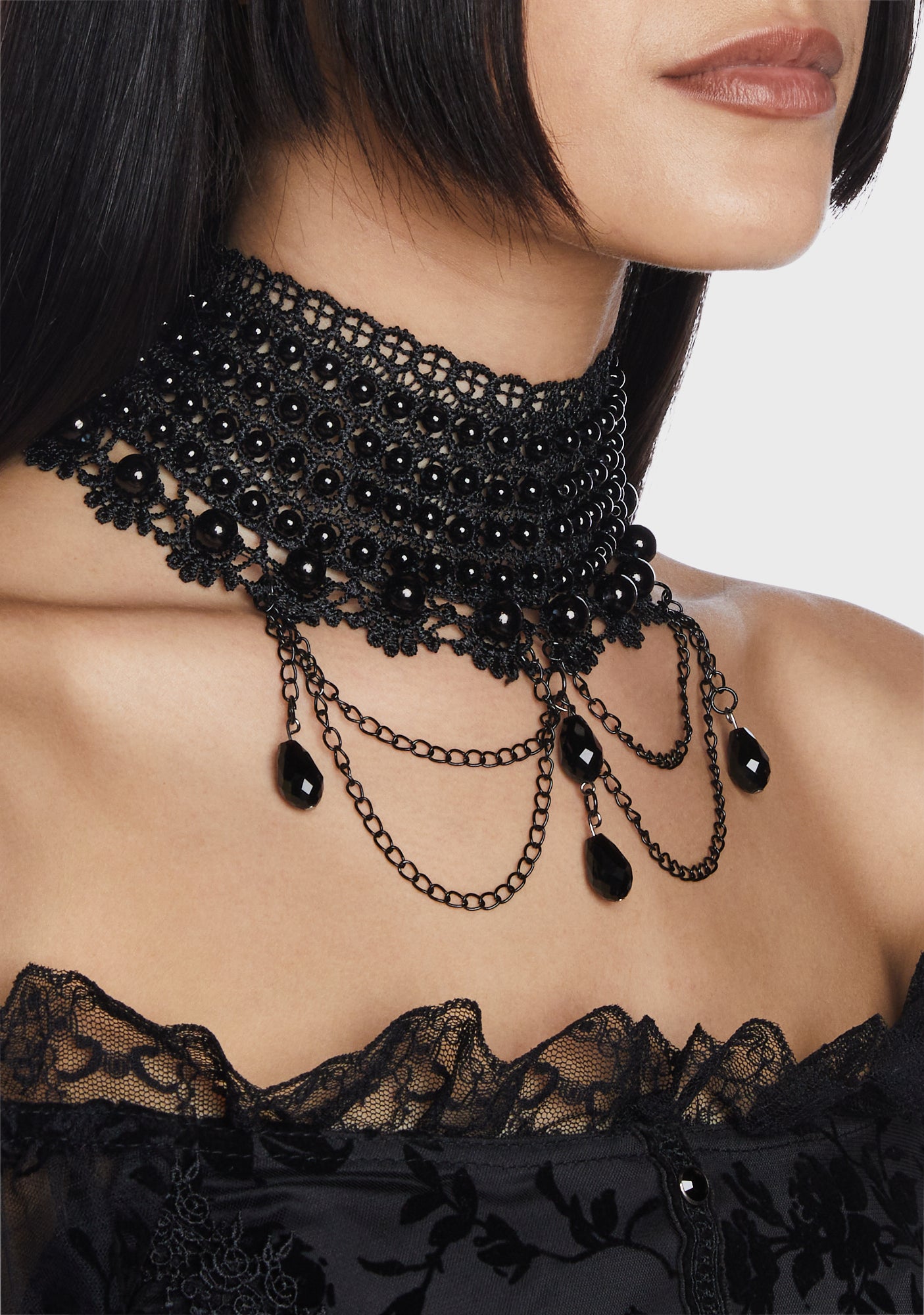Punk Rave Beaded Lace Chain Choker - Black – Dolls Kill