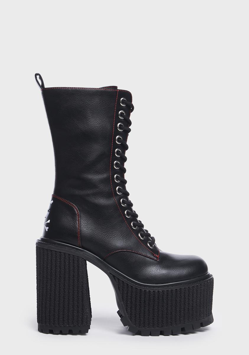 Dolls Kill x Emily The Strange Platform Combat Boots - Black