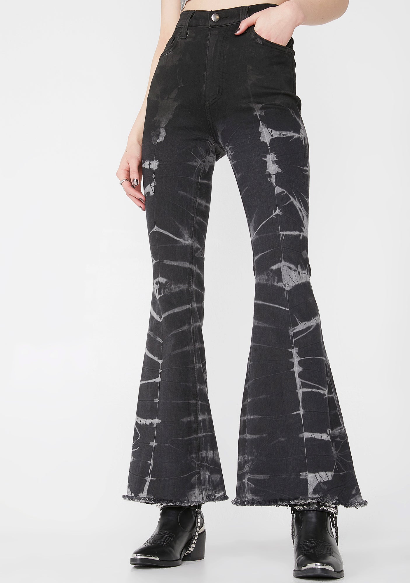Black Tie Dye Acid Wash Denim Flares – Dolls Kill