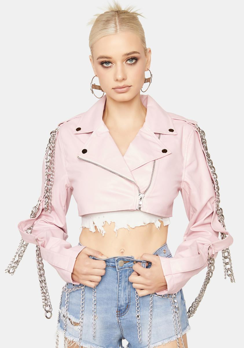 Cropped Vegan Leather Chain Jacket - Pink – Dolls Kill