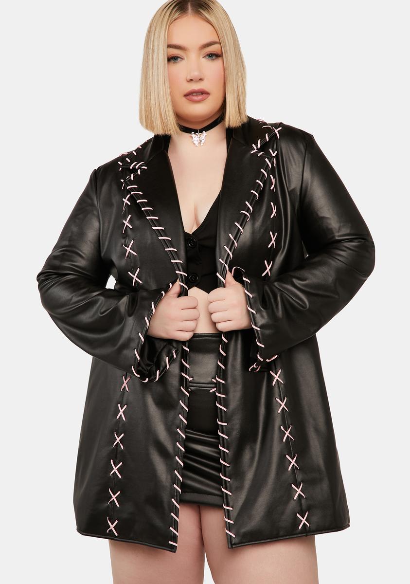 Plus Size dELiA*s by Dolls Kill Vegan Leather Suede Stitched Coat - Black
