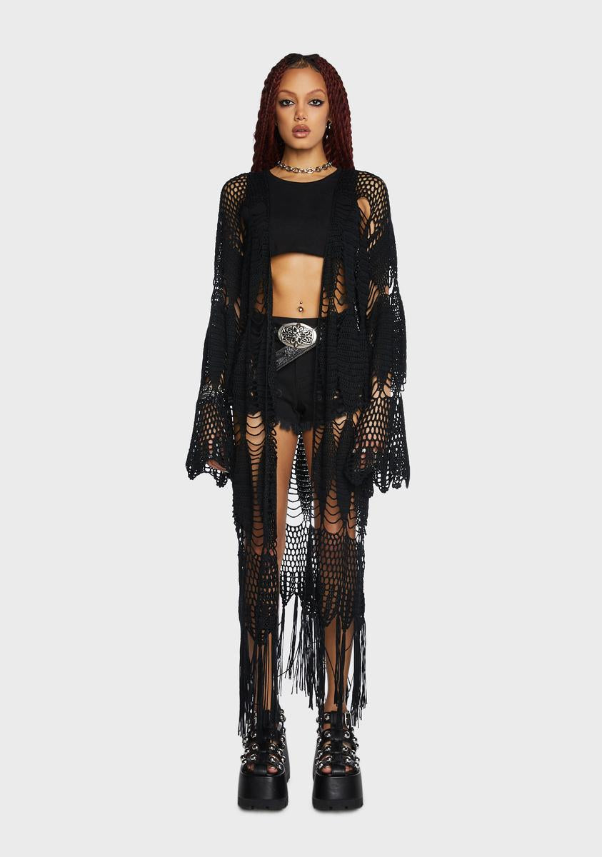 Current Mood Crochet Fringe Duster - Black – Dolls Kill
